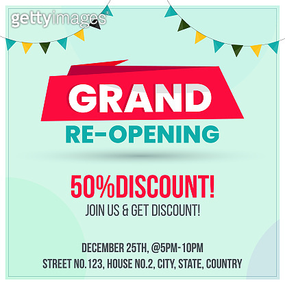 Grand Reopening invitation poster with 50% discount for Facebook ...