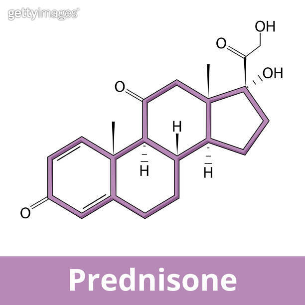 Chemical structure of prednisone. 이미지 (1401759397) - 게티이미지뱅크