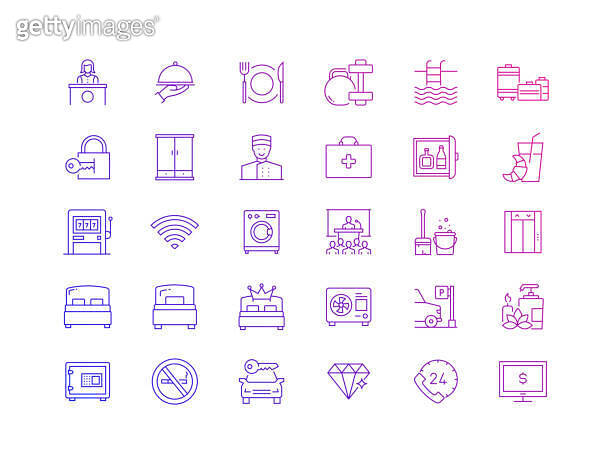Simple Set of Hotel Services and Facilities Related Vector Thin Line Icons. Outline Symbol ...