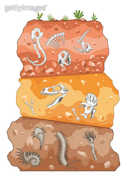 Three different eras of Earth history. Fossil dinosaurs, elements for ...