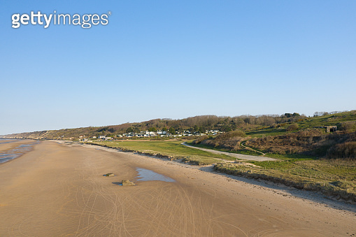 The cliffs of the beach of the Overlord landing of Omaha beach in ...