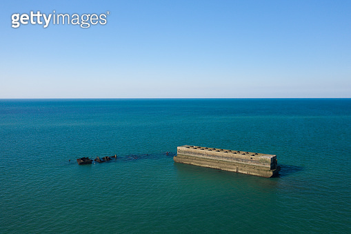 The close-up on an element of the artificial port of Gold beach in ...