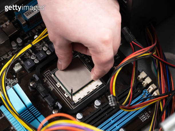 Installing the microprocessor. Maintenance of computer processor hardware. Motherboard. 이미지 ...