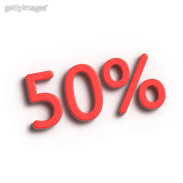 Red 50 percent symbol isolated on white background. Special offer fifty ...