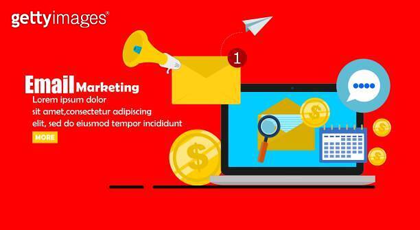 Email marketing. Laptop screen and digital email revenue conversion ...