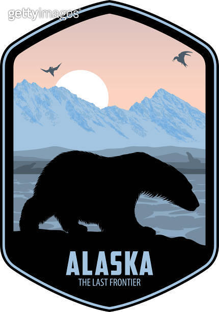 Alaska vector label with polar bear, seal and seagulls 이미지 (1402951832 ...