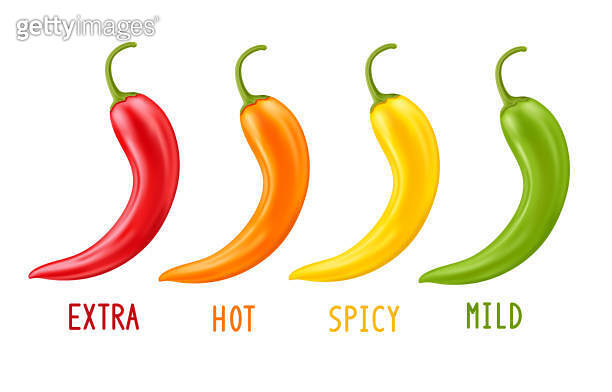 Four hot chili peppers. Spiciness level, mild; spicy, hot, extra. 이미지 ...