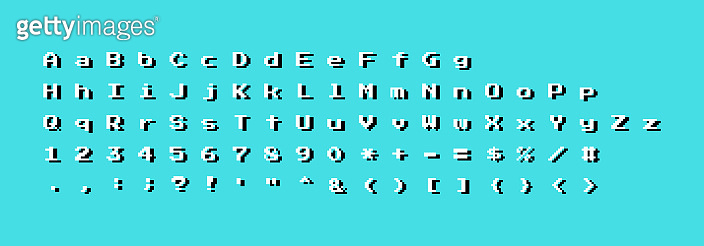 Vector pixel art 8 bit style shadow abc alphabet capital uppercase ...