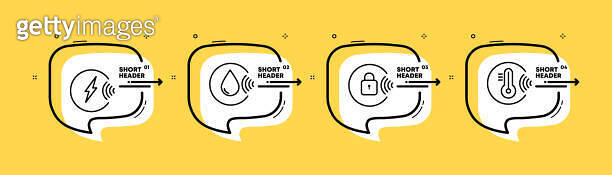 Pictogram set icon. Energy, lightning, water drop, lock, password ...