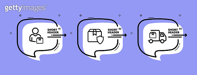 Deliver a parcel set icon. Customer, courier, box, packaging, machine ...