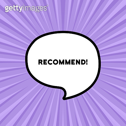 Speech bubble with Recommend text. Boom retro comic style. Pop art ...