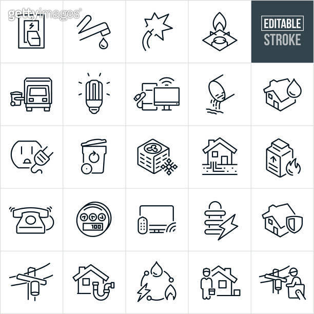 Public Utilities Thin Line Icons - Editable Stroke - Icons Include ...