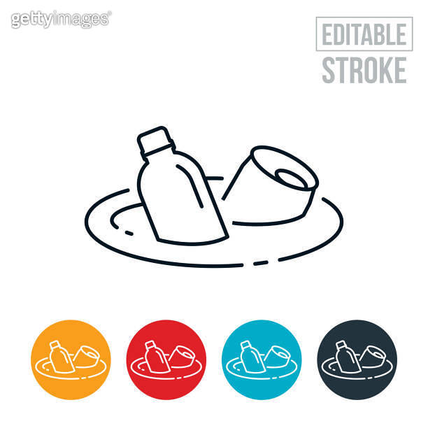Trash Floating In Water Thin Line Icon - Editable Stroke 이미지 ...