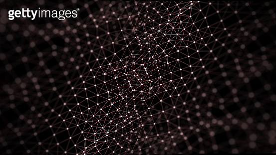 Data exchange. 3D mesh with connecting points and lines. Abstract ...