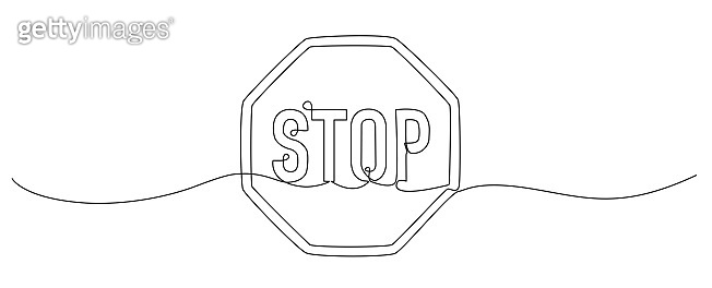 continuous single line drawing of STOP sign 이미지 (1451067856) - 게티이미지뱅크