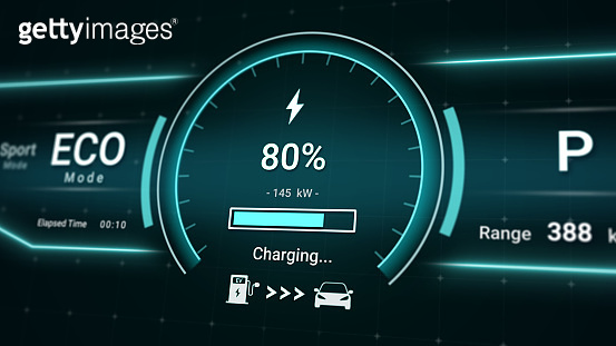 Battery charging status interface on electric vehicle using DC fast ...