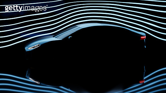 Electric vehicle aerodynamic test in wind tunnel, modern concept car ...