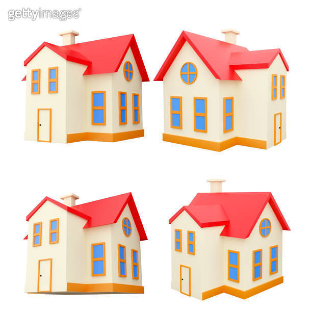 3D render house, home buildings icon set on white isolated background ...