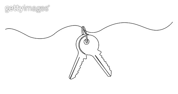 continuous single line drawing of set of keys on key ring (1447955787 ...