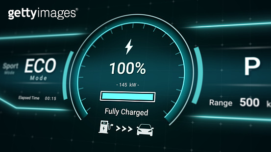Battery charging status interface on electric vehicle using DC fast ...