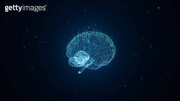 Human brain digital particle with analysis computation data, neural network connections in ...