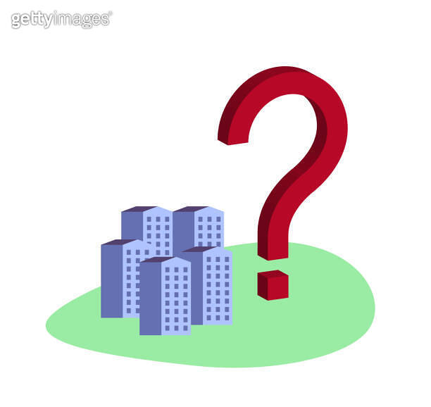 Large red 3d question mark with apartment house isolated on white ...