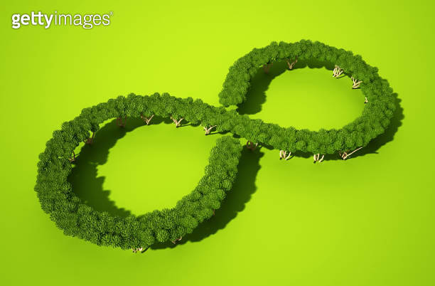 Large group of trees forming an infinity symbol on green background 이미지 ...