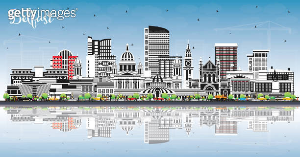Belfast Northern Ireland City Skyline with Color Buildings, Blue Sky ...