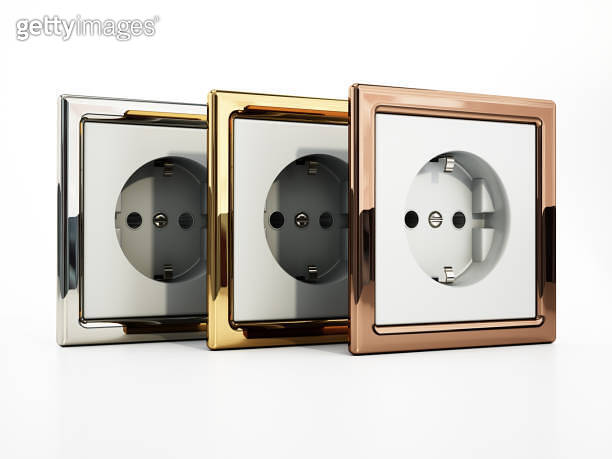 European style power sockets with silver, gold and bronze frames 이미지 ...