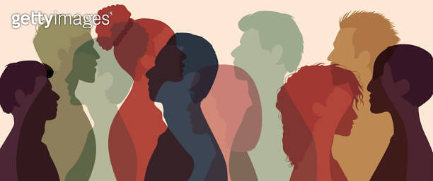 Bunch side outline people of various culture and nations. Variety ...