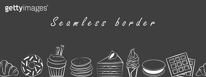 Sweet food outline set, vector seamless border frame pattern template ...