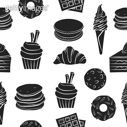 Sweet food outline sketch drawing seamless pattern template, isolated ...