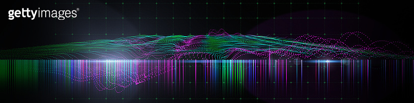 Abstract technology background with color wavy graph from dotted and ...
