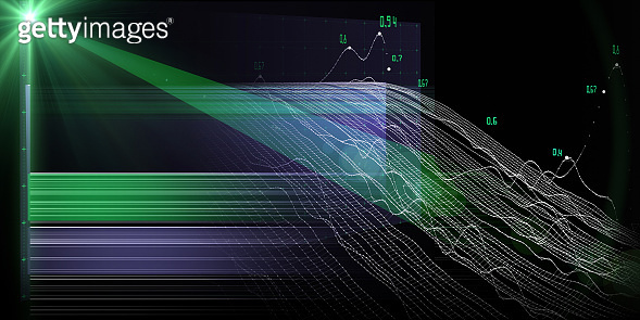 Abstract background with white grid data and spot. Visual presentation of analytics wireframe ...