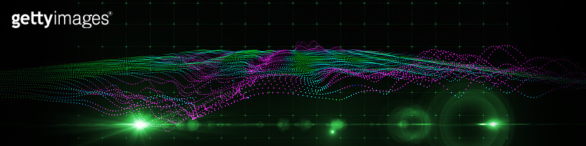 Abstract technology background with color wavy graph from dotted and ...