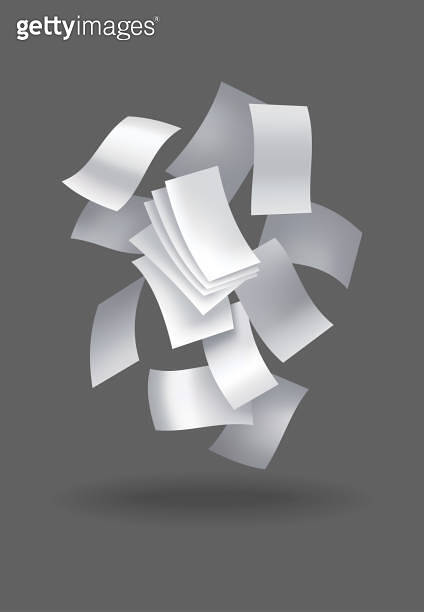 Realistic falling paper sheets. Set of flying curved leaves of paper ...