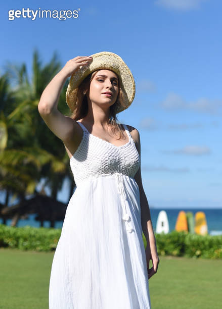 Portrait Of Beautiful Belarus Woman Half Ukrainian In White Dress 이미지