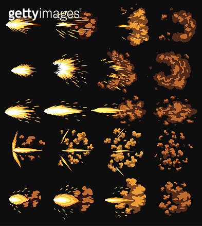 Gun flashes or gunshot animation. Collection of fire explosion effect ...
