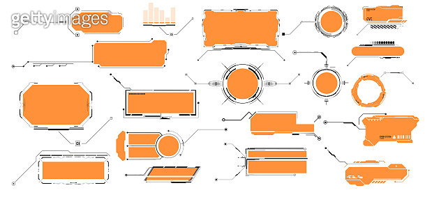 Digital callouts, titles frame text, HUD style. Labels callouts with ...