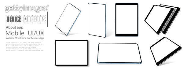 Tablet frame less blank screen, rotated position. Tablet from different ...