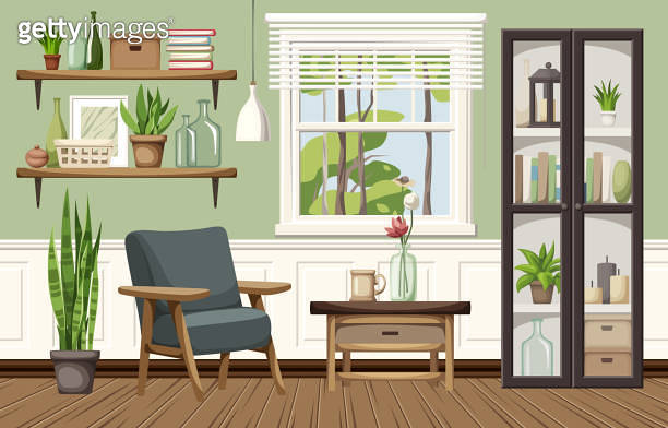 Living room interior. Modern interior design. Cartoon vector ...