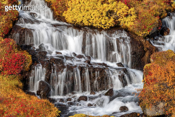 Hraunfossar or Lava Falls, Snaefellsnes peninsula, Iceland. This ...