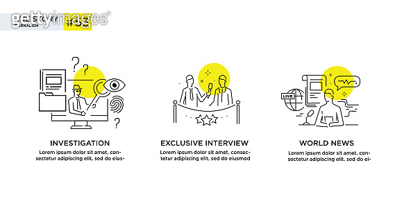 Set of illustrations concept with journalism. Investigation, news ...