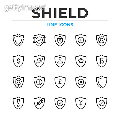 Shield line icons set. Modern outline elements, graphic design concepts, simple symbols ...