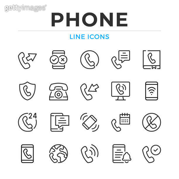 Phone line icons set. Modern outline elements, graphic design concepts, simple symbols ...