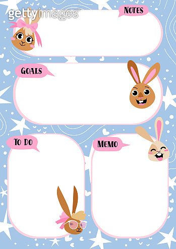 Note paper with cute rabbit heads vector on gray background. For doodle ...