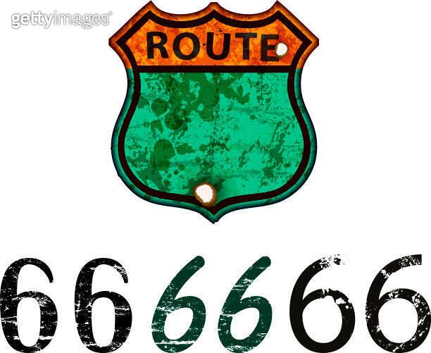 vintage rusty and distressed road sign,various typefaces for route 66 ...