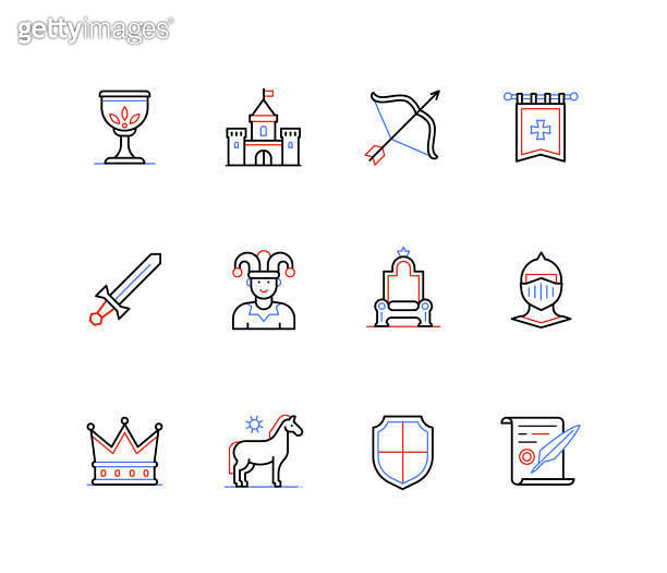 Medieval kingdom and chivalry - line design style icons (1391417068 ...