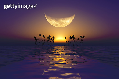 big yellow moon over purple sunset 이미지 (1410970225) - 게티이미지뱅크