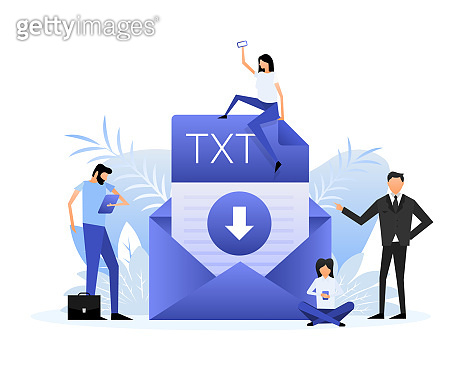 Download txt file. Group of people with txt document. Isometric vector ...